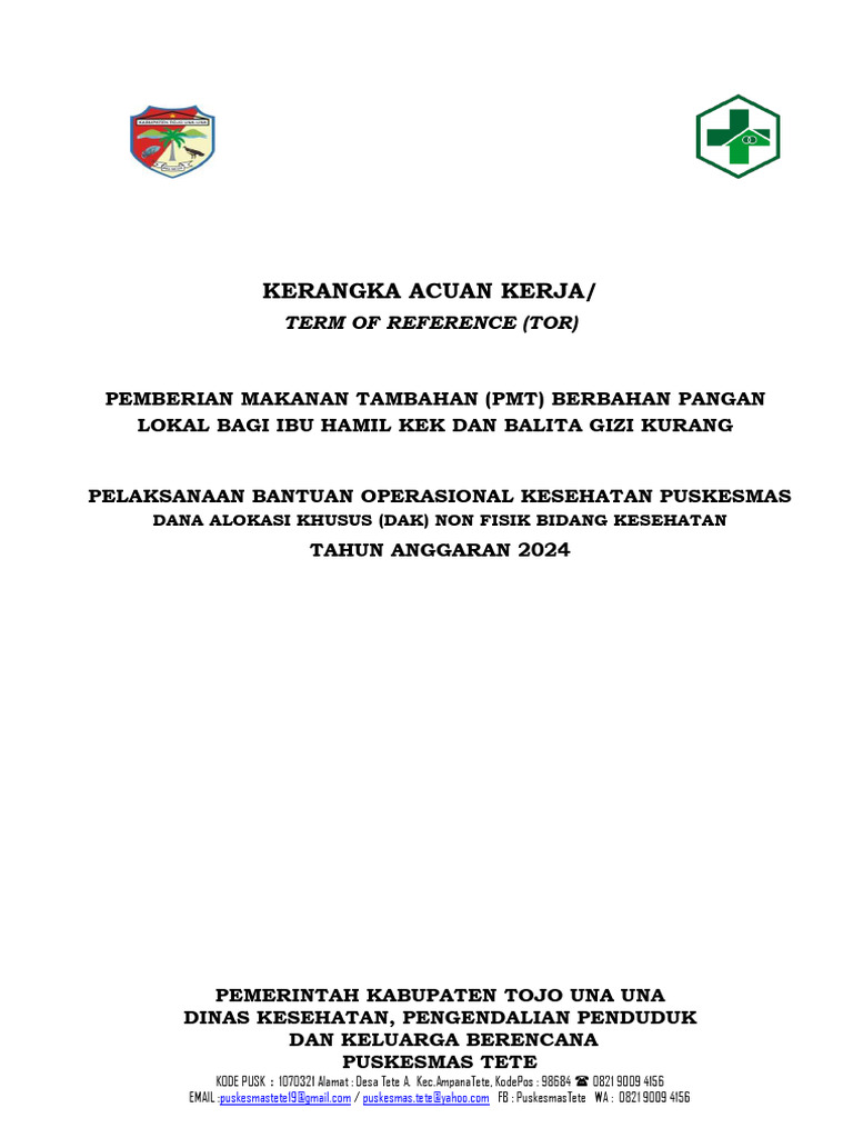 Tor - Bok PKM Tete Menu PMT Lokal TH.2024 | PDF
