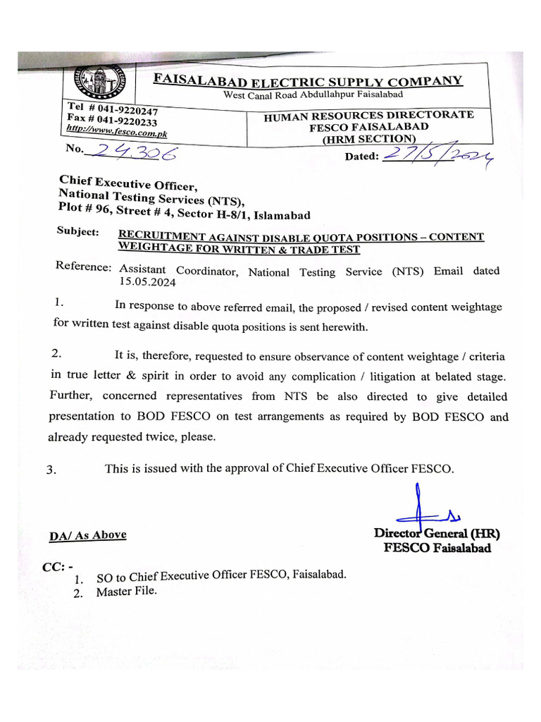 Content Weightage Disable Quota Positions With Letter 29 05 2024 PDF