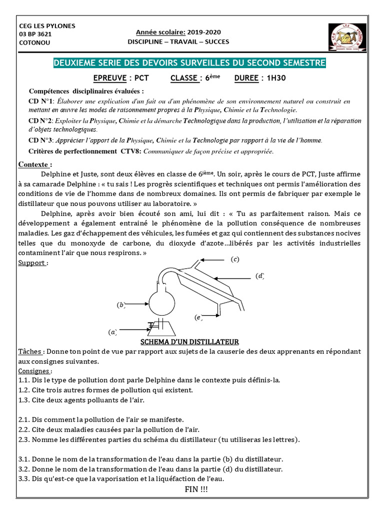 Devoirs surveillés PCT 6ème à 1èreC | PDF | Résistance (électricité) | Réaction d'oxydoréduction