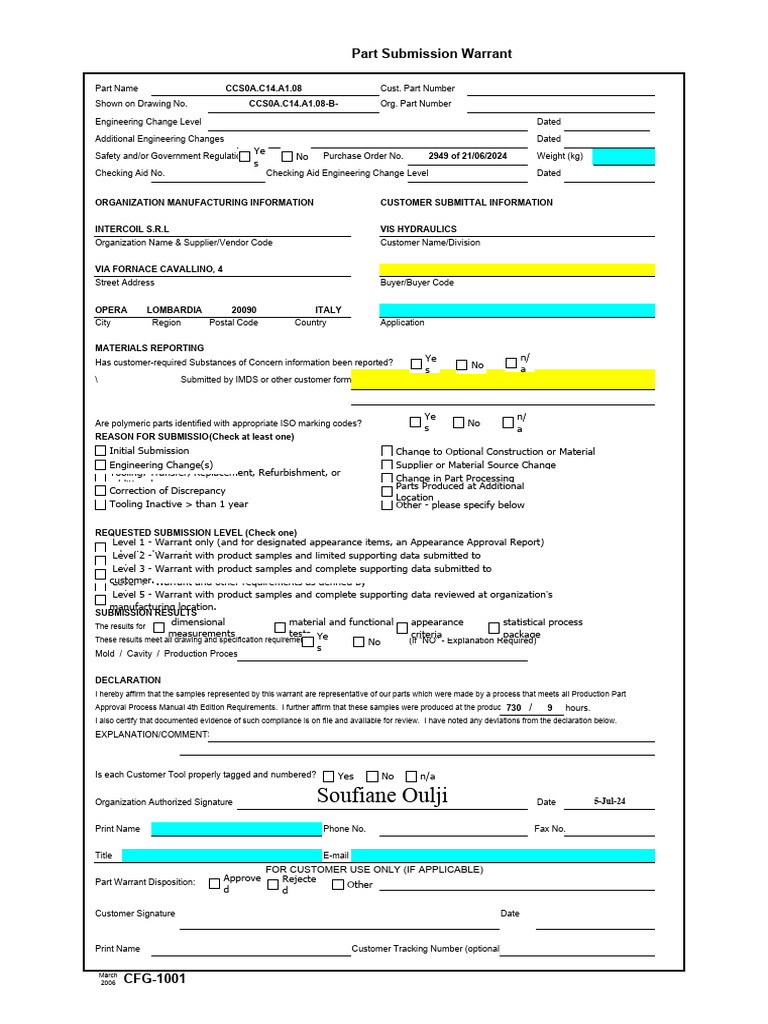 Part Submission Warrant2 | PDF