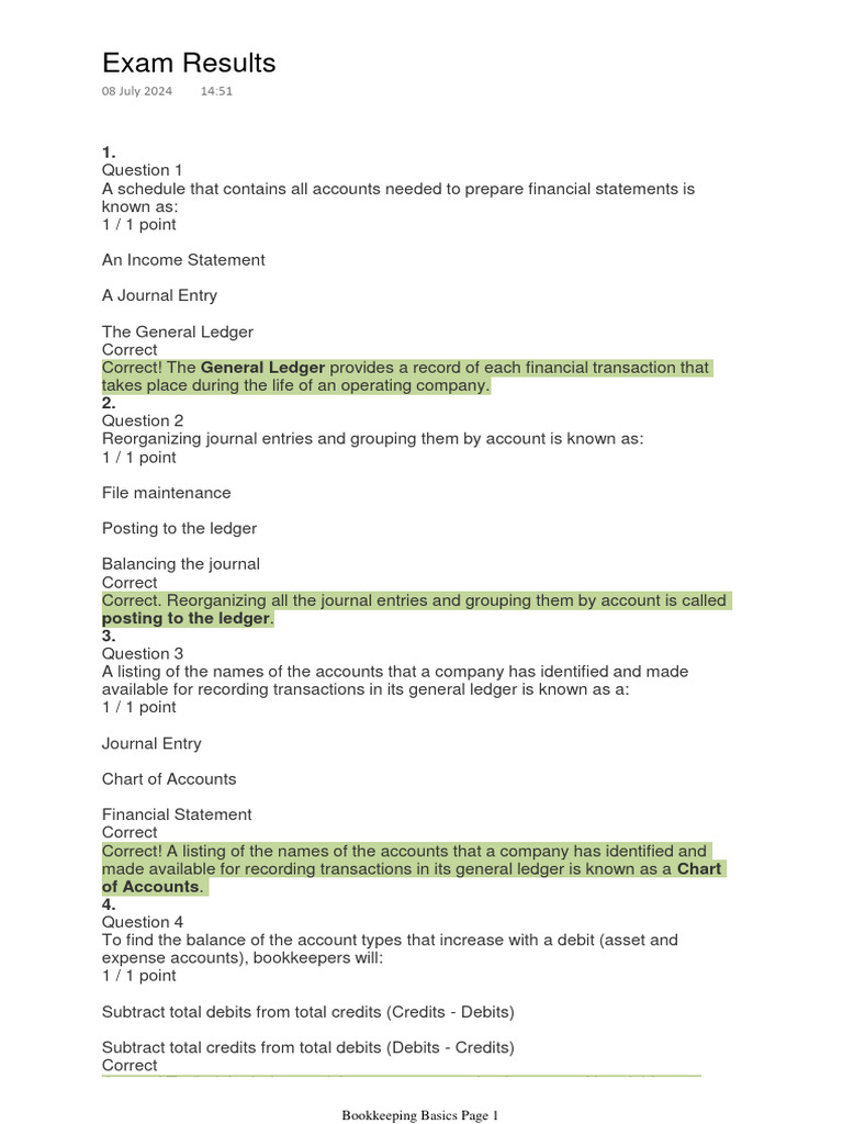 Bookeeping Basics Module 2 Exam Answers | PDF | Debits And Credits ...