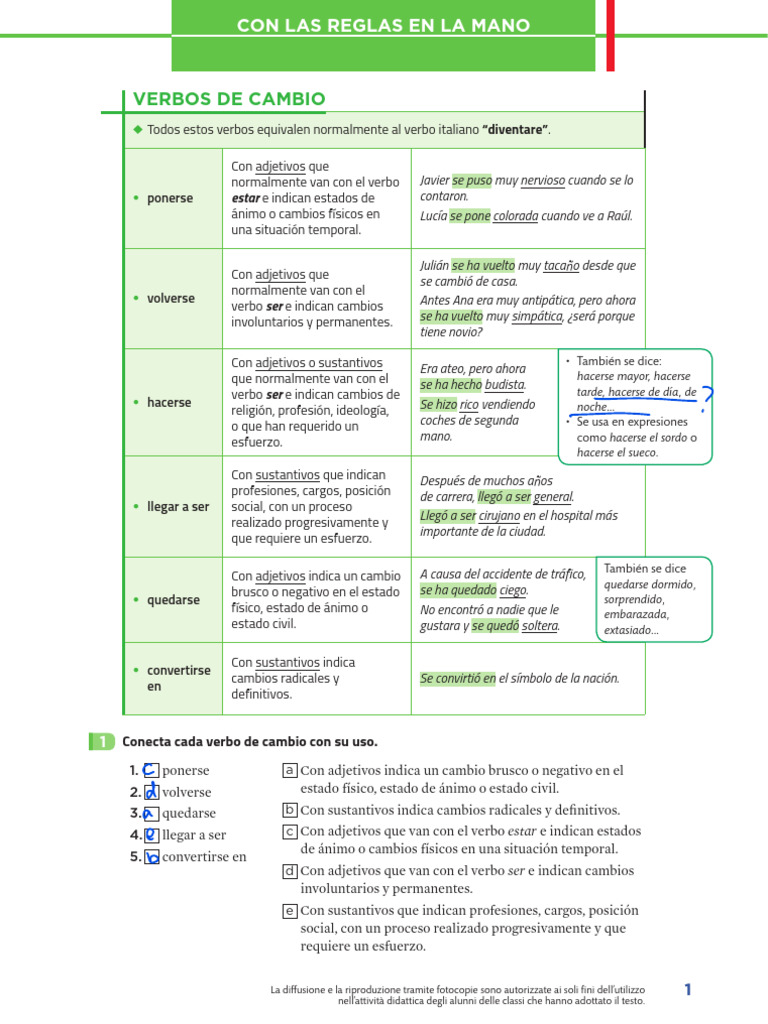 Verbos de Cambio en Español: Uso y Ejemplos | PDF