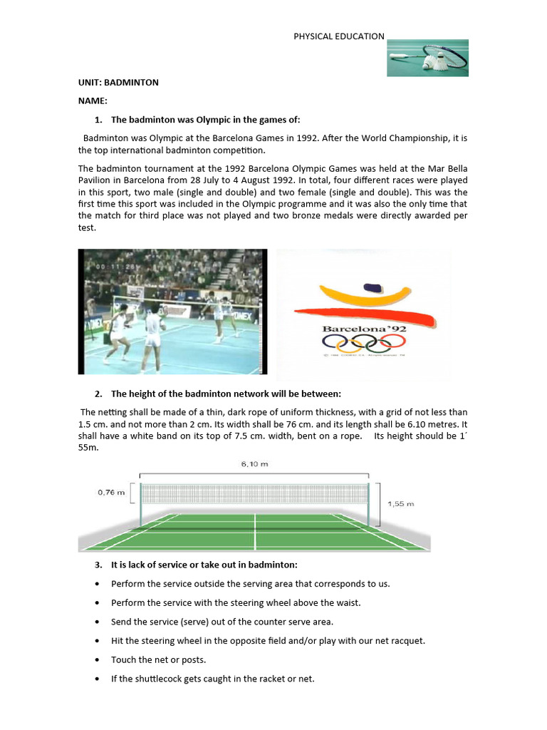 Badminton: History and Key Rules | PDF | Sports | Athletic Sports