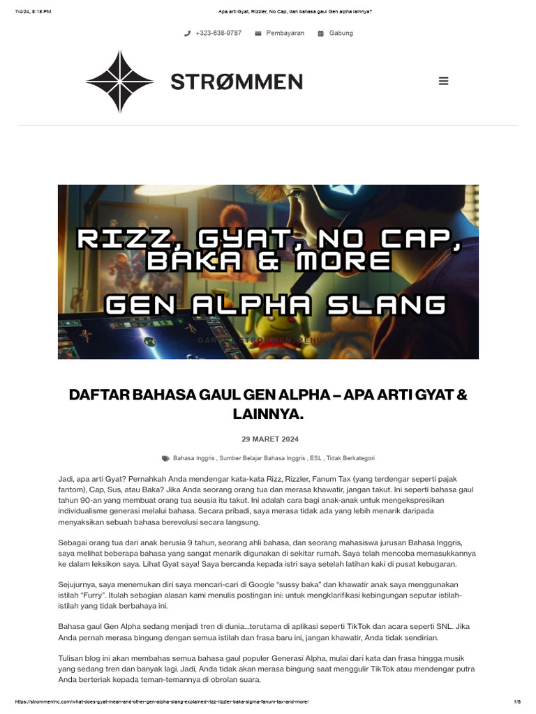 Apa Arti Gyat, Rizzler, No Cap, Dan Bahasa Gaul Gen Alpha Lainnya | PDF