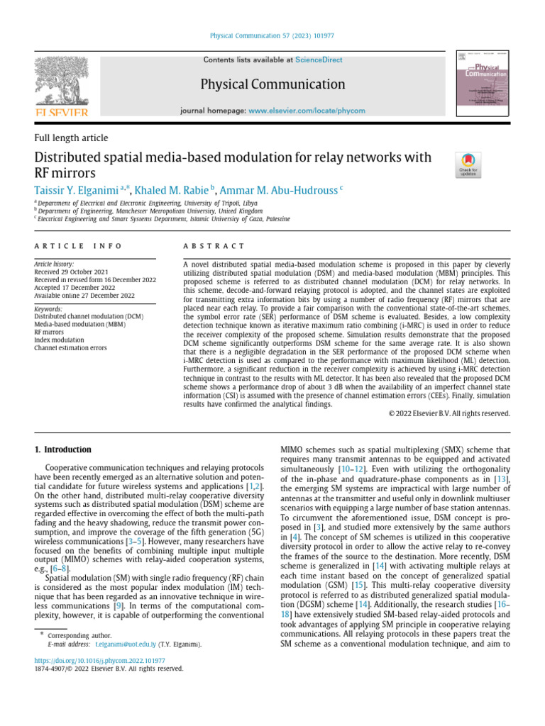 Distributed Spatial Media Based Modulation For Relay Networks With Rf Mirrors Download Free