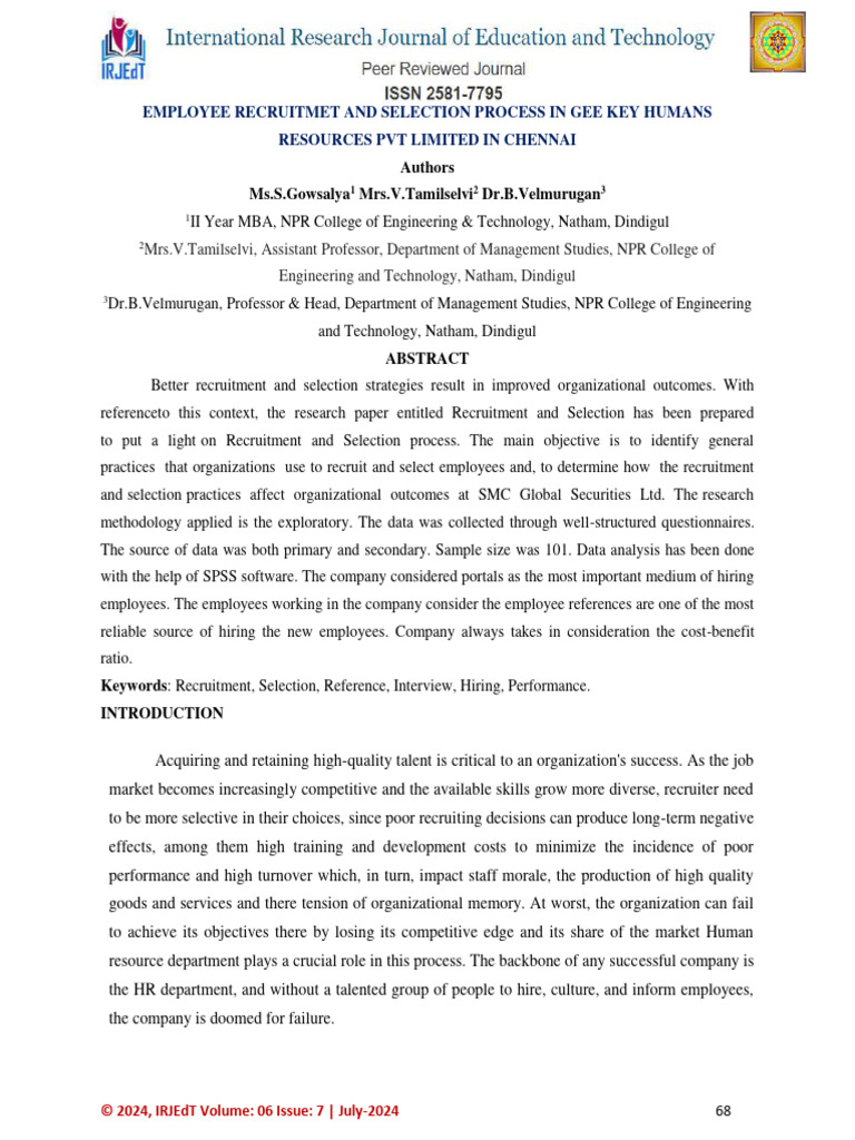 Employee Recruitmet and Selection Process in Gee Key Humans Resources ...