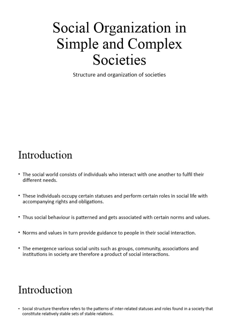 Lecture 2 Social Organization in Simple and Complex Societies | PDF ...