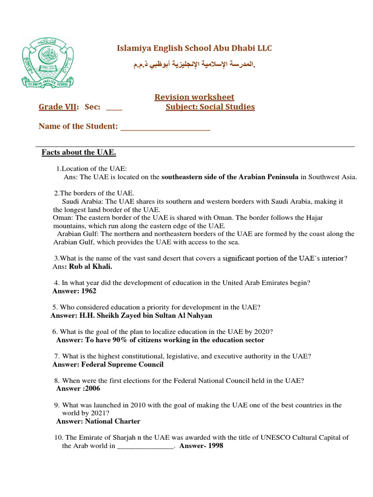 SST-Gr-7-3rd Term Revision Worksheet | PDF | United Arab Emirates ...
