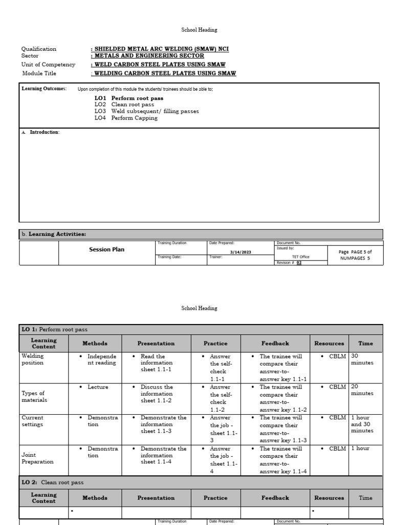 Session-Plan Template | PDF | Welding | Construction