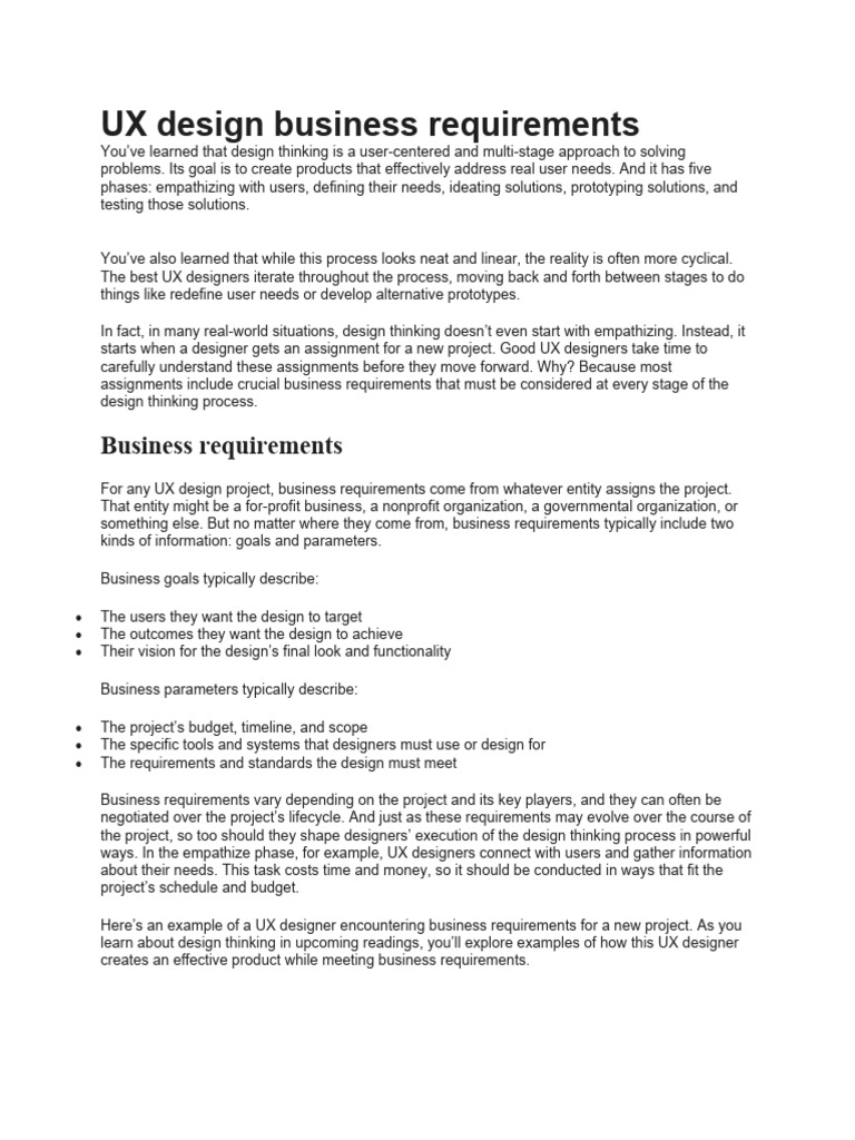 UX design business requirements | Download Free PDF | Design Thinking ...
