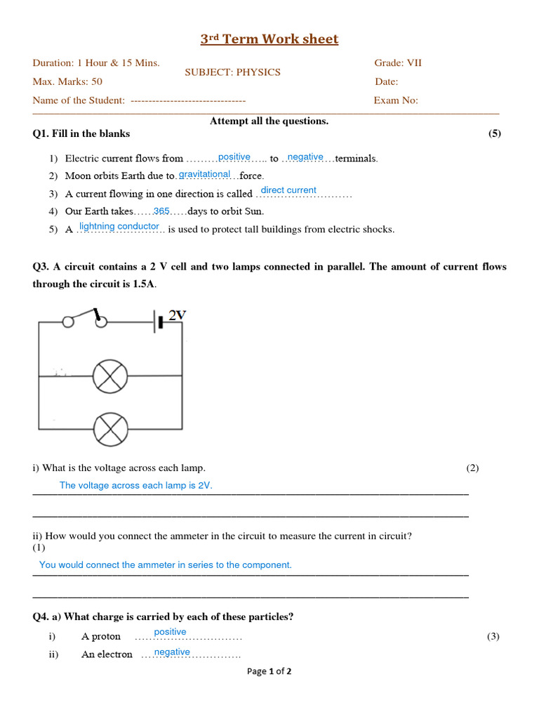 Grade VII Physics 3rd Term Worksheet | PDF | Solar System | Bodies Of ...