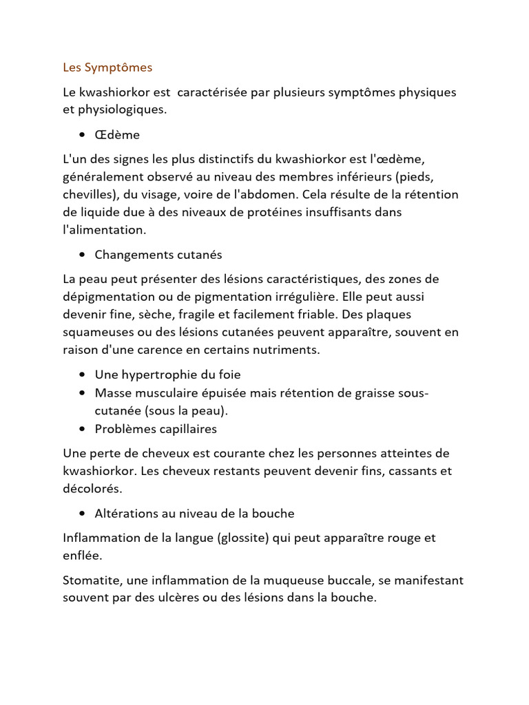 Symptômes du Kwashiorkor | PDF | Causes de décès | Spécialités médicales