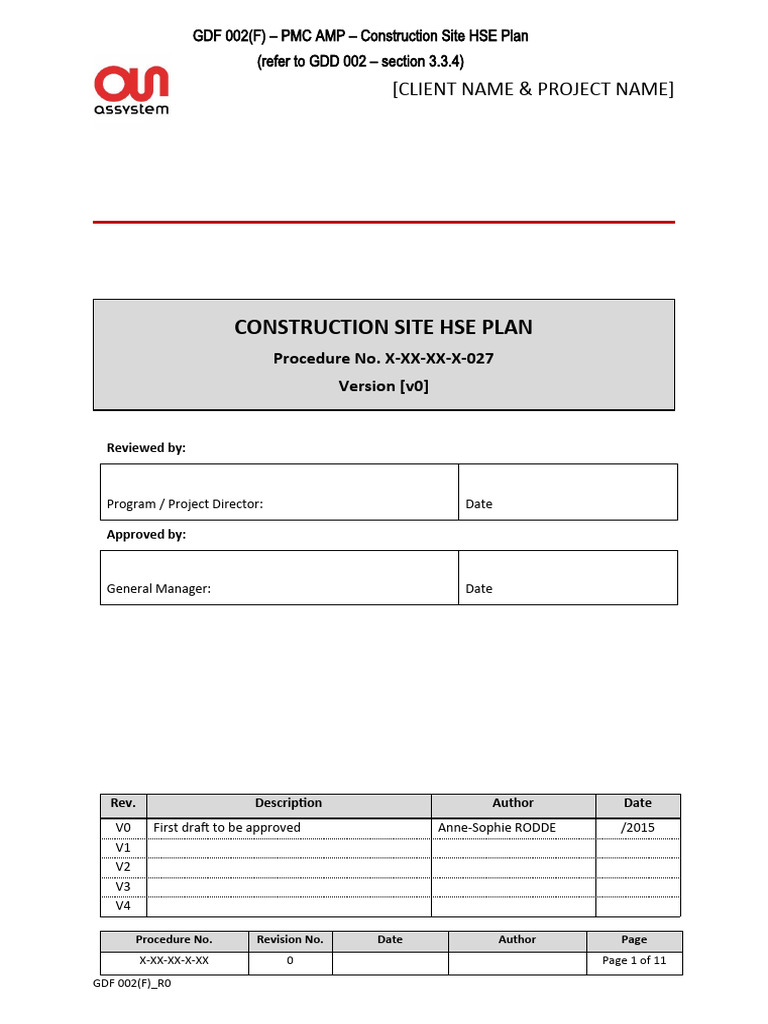 GDF 002 (F) - PMC AMP - Construction Site HSE Plan | PDF | Personal ...