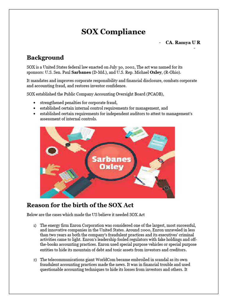 SOX Compliance | PDF | Sarbanes–Oxley Act | Internal Control