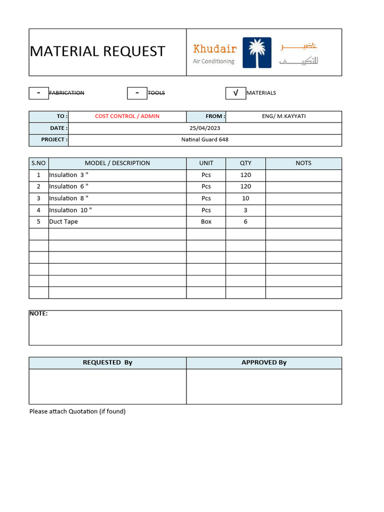 MATERIAL REQUEST | PDF