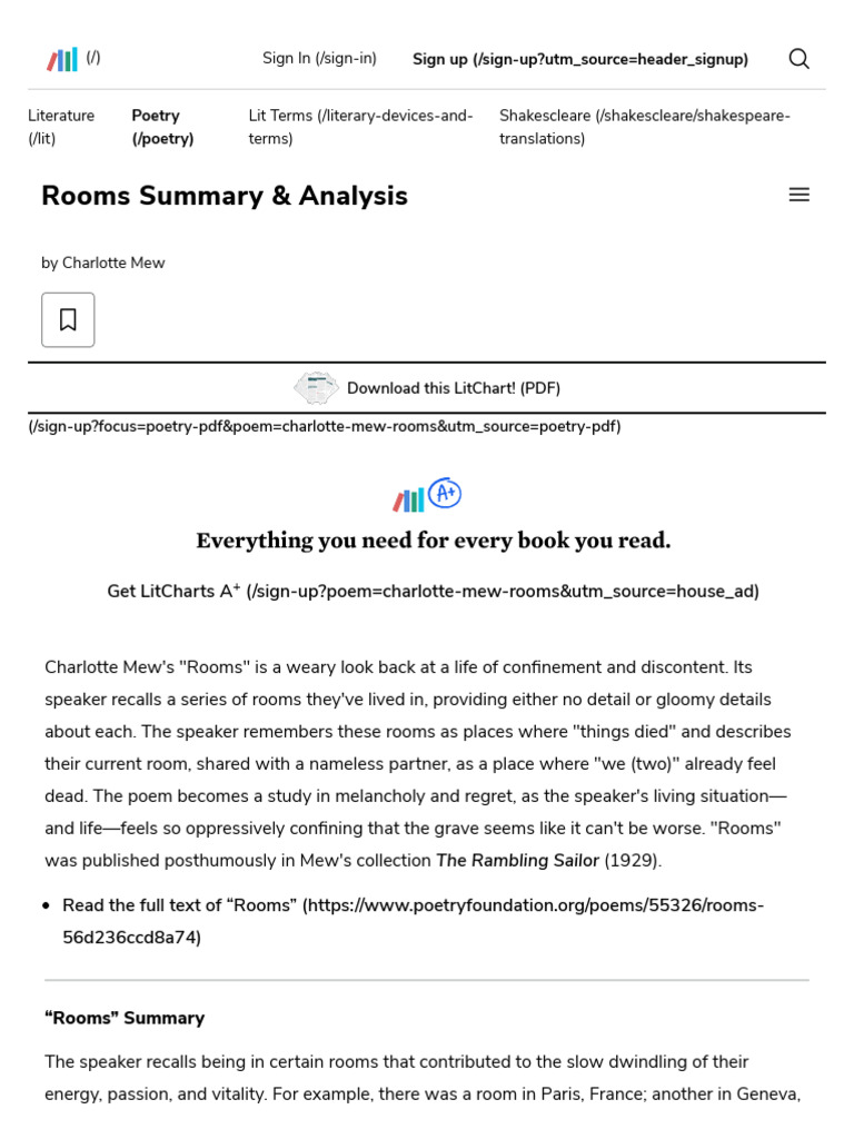 Rooms Poem Summary and Analysis - LitCharts | PDF | Metre (Poetry) | Poetry