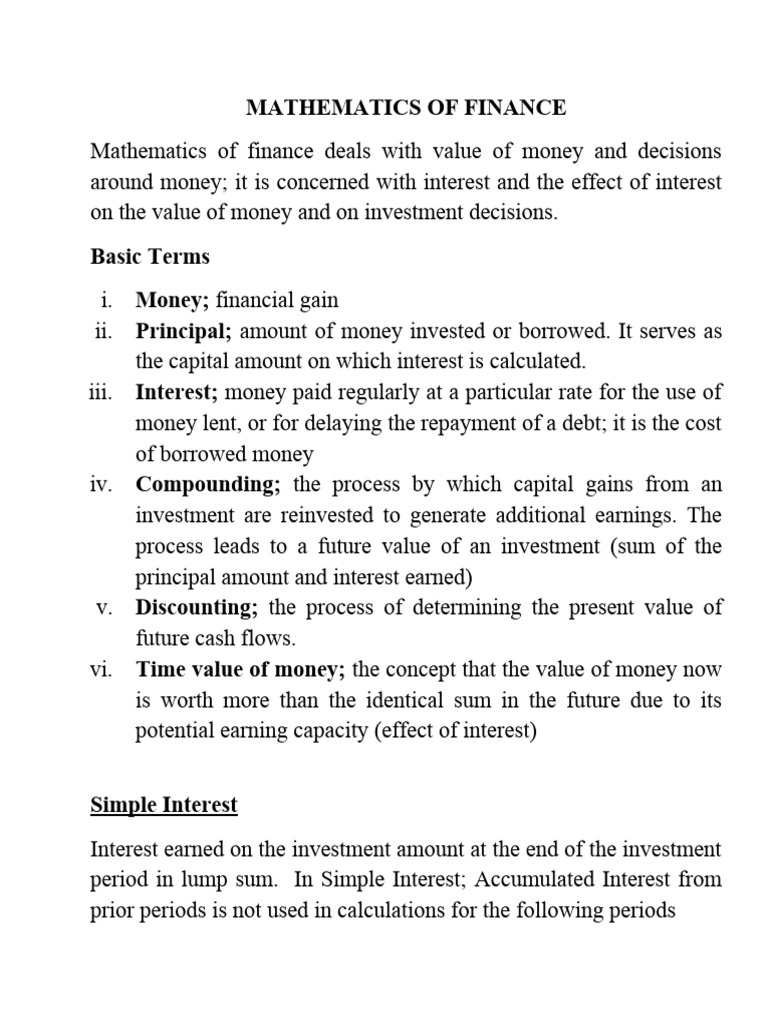 Mathematics of Finance | PDF | Internal Rate Of Return | Interest