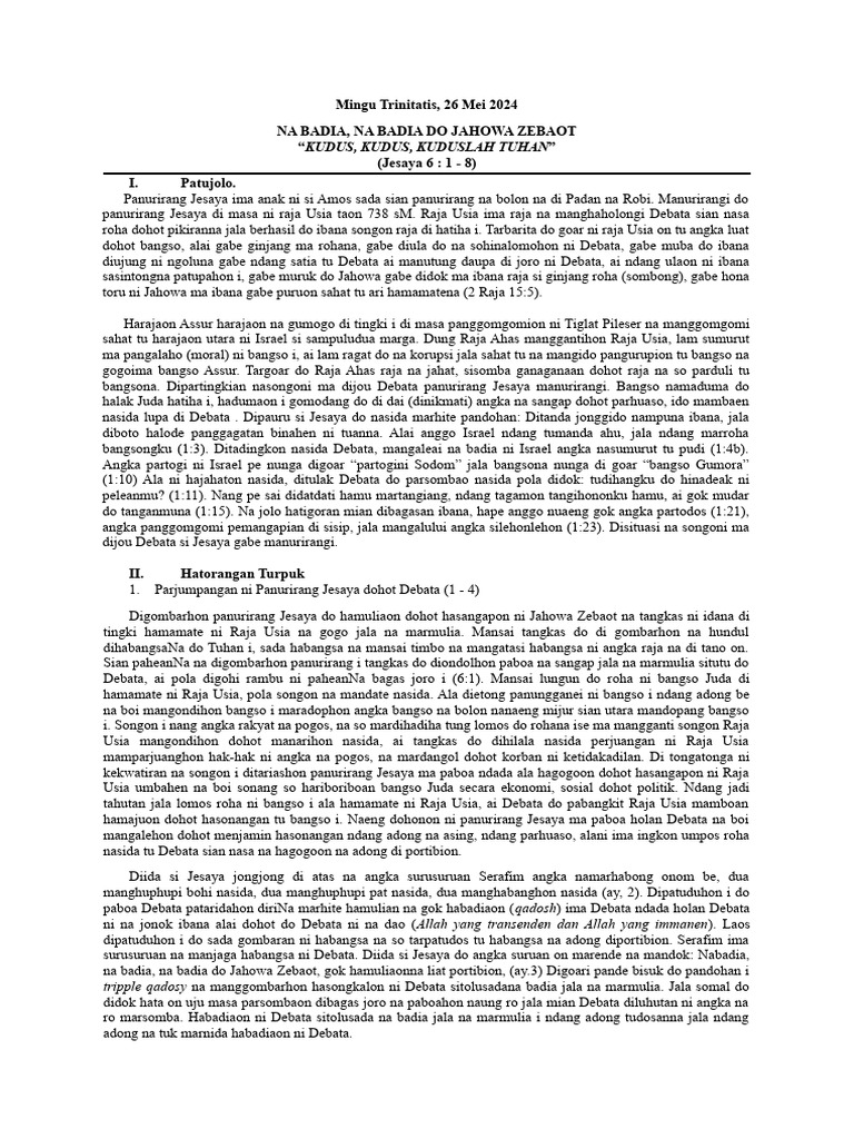Bahan Sermon Mingu Trinitatis 26 Mei 2024 | PDF