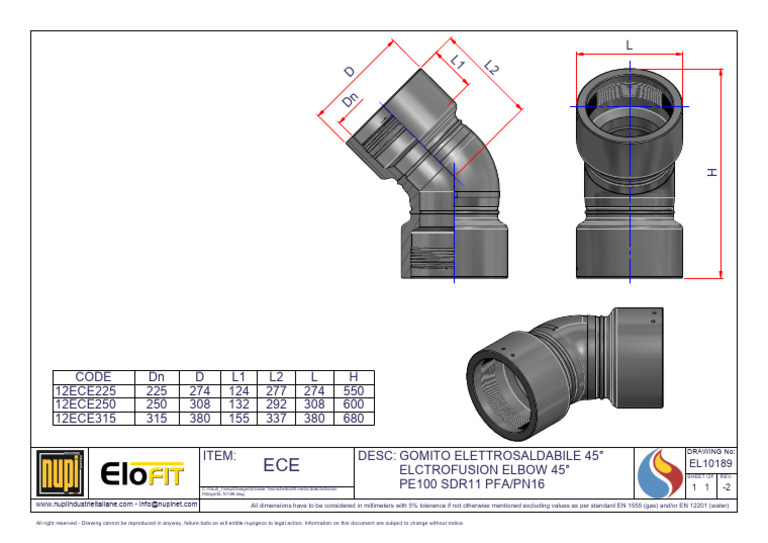 ECE - Electrofusion Elbow 45° PE100 SDR11 PFA-PN16 | PDF