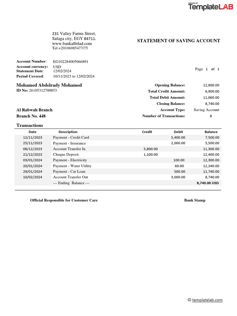 Bank-Statement-Template-1-TemplateLab | PDF