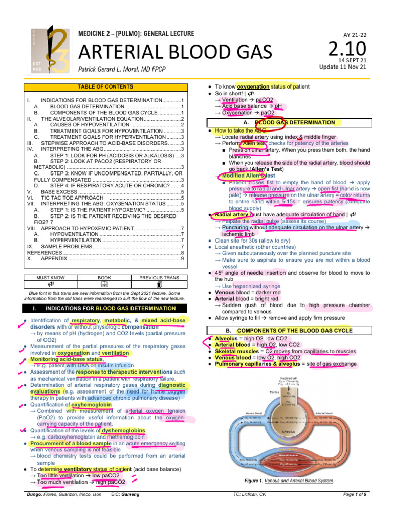 Med - Pulmo.2.10.arterial Blood Gas (b2023) | PDF | Respiration | Medical Specialties