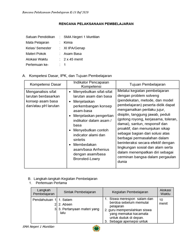 FORMAT RPP Asam Basa | PDF