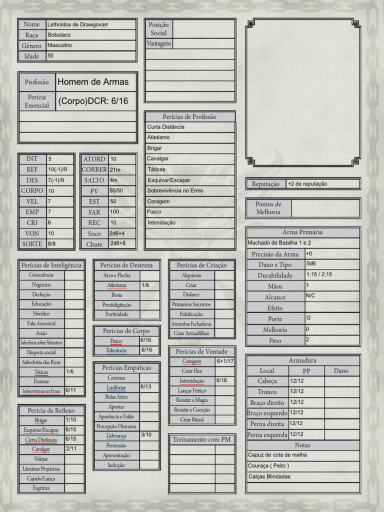 The Witcher RPG - Ficha de Personagem Editável - Biblioteca do Duque | PDF