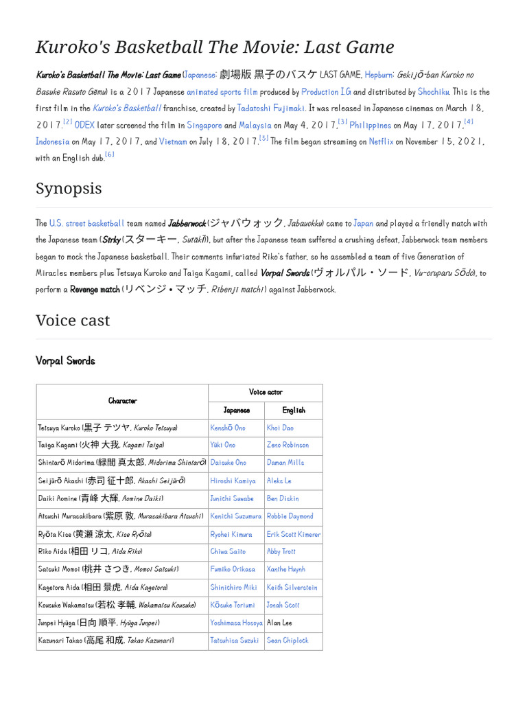 Kuroko's Basketball The Movie - Last Game Wiki | PDF | Anime