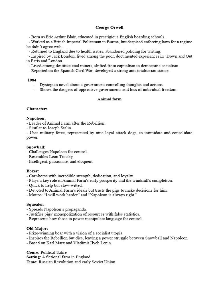 Animal Farm - Orwell - Analysis | PDF | Ideologies | Socialism