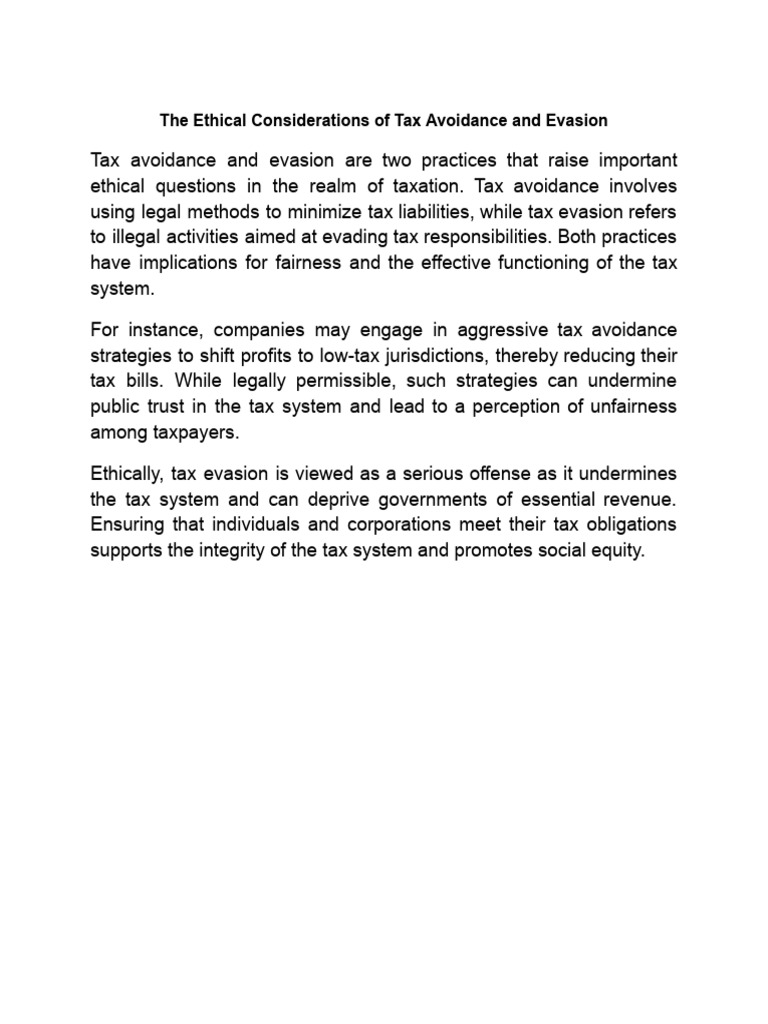 The Ethical Considerations of Tax Avoidance and Evasion | PDF | Finance ...