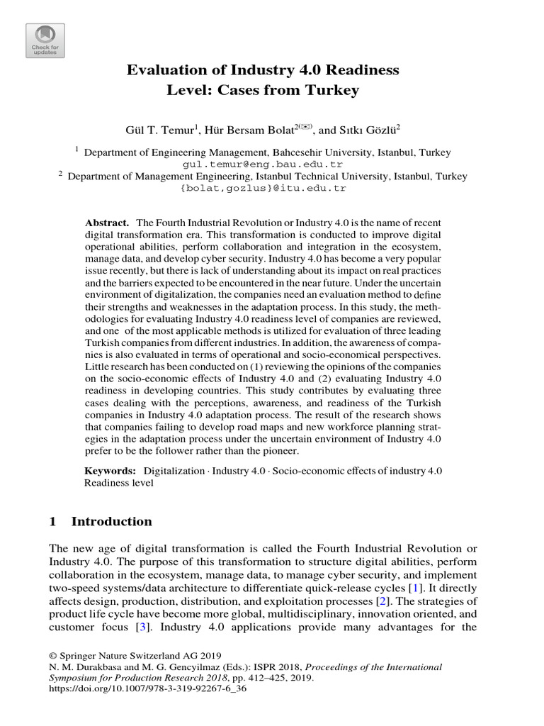 Evaluation of Industry 4.0 Readiness Level Cases From Turkey | PDF ...
