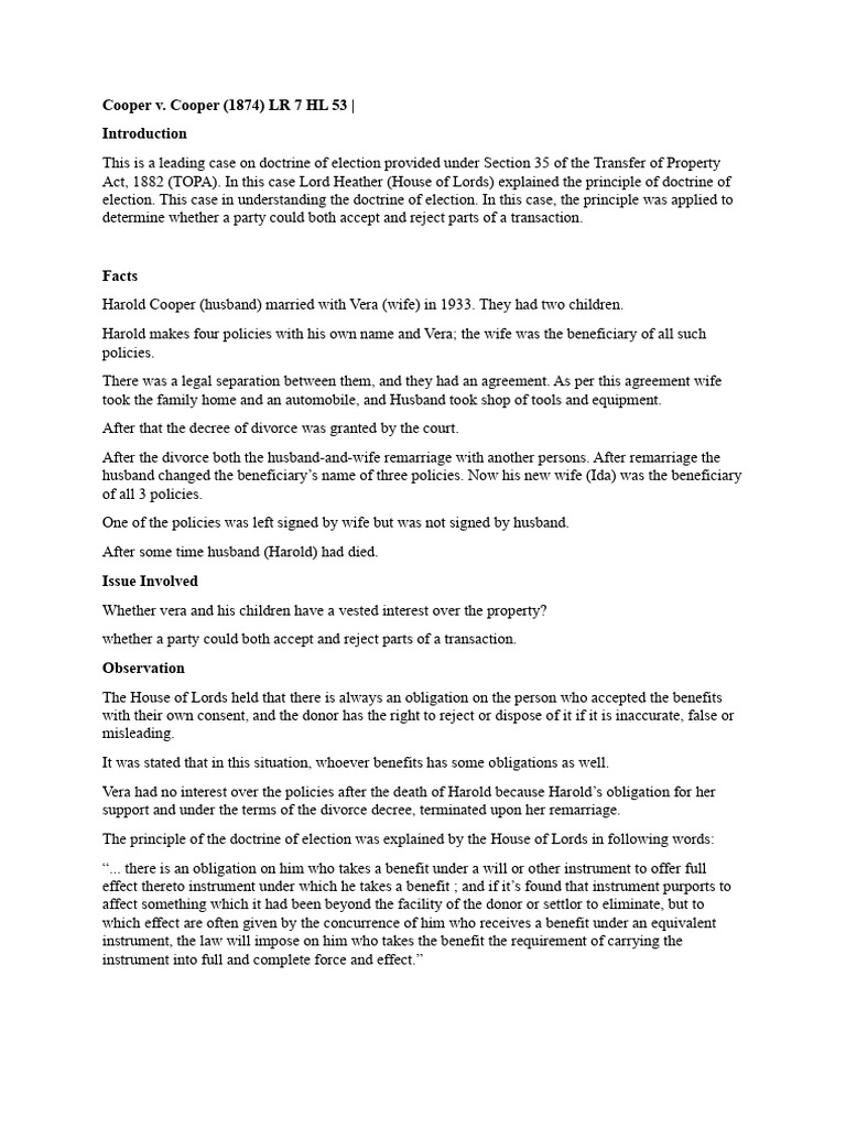 Cooper V Cooper | PDF | Civil Law (Common Law) | Justice