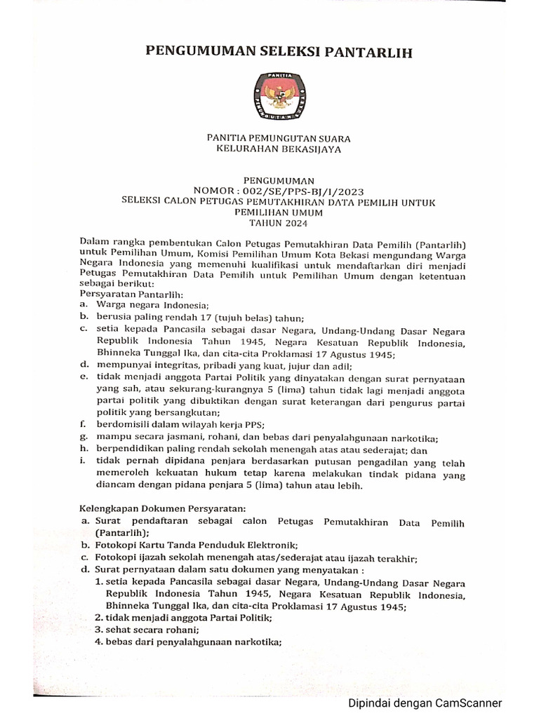 Seleksi PANTARLIH | PDF
