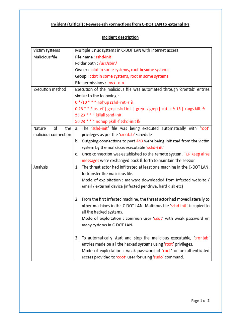 Incident Critical Reverse Ssh Connect Pdf Malware Sudo