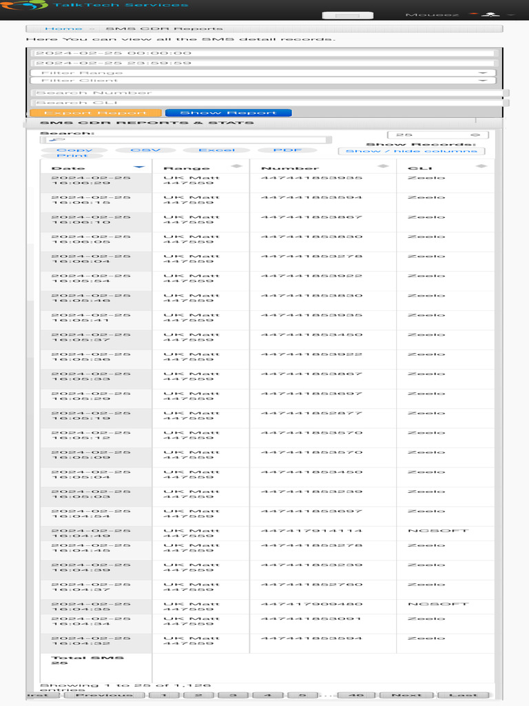 TalkTech Services SMS CDR Reports | PDF | Software