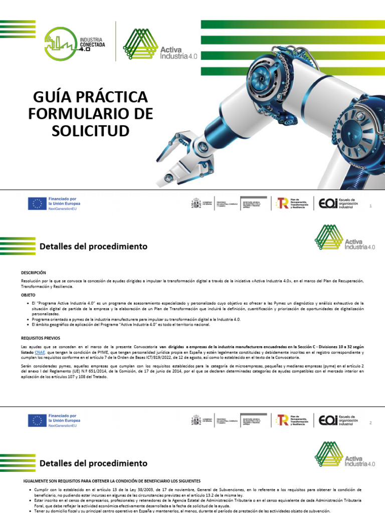 Guia Practica Formulario Solicitud - Activa Industria 40 | PDF | Pequeñas y medianas empresas ...