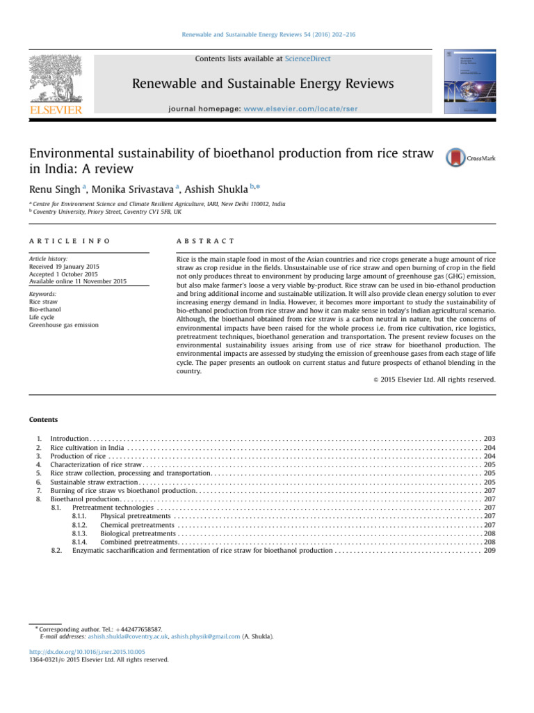 Environmental Sustainability of Bioethanol Production From Rice Straw ...
