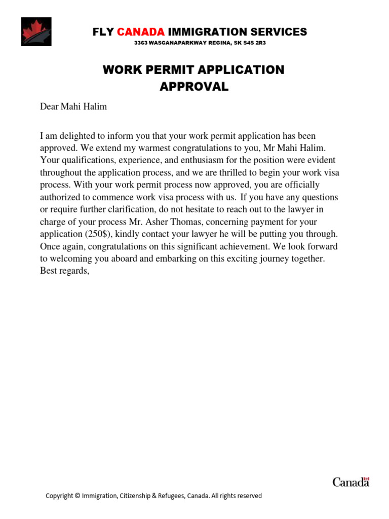 MR MAHI HALIM LETTER OF WORK PERMIT APPROVAL 2 | PDF