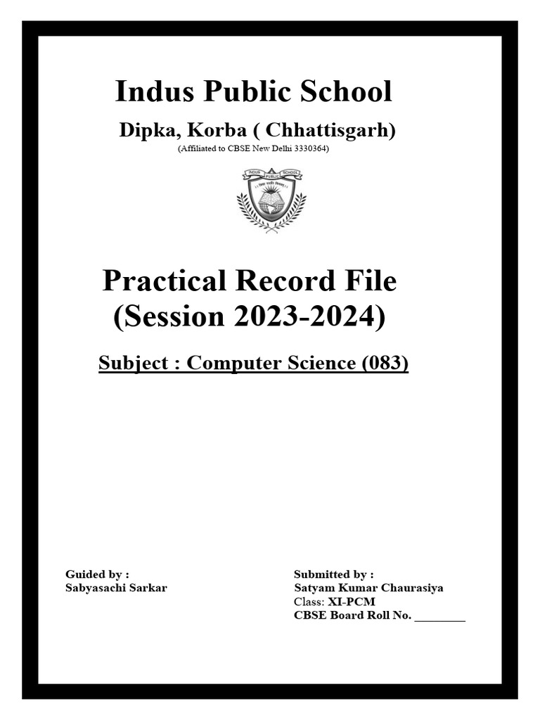 Satyam's Computer Science Project File | PDF | Secondary Education ...