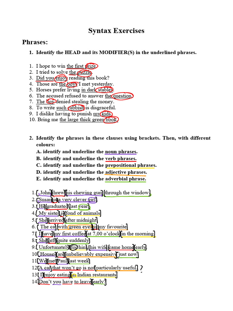 EXERCISES - English Syntax | PDF | Linguistic Morphology | Linguistic Typology