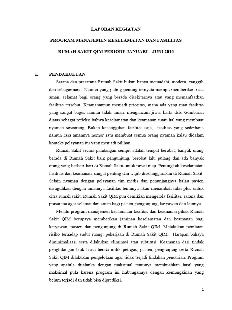 Manajemen Keselamatan Fasilitas RS QIM 2016 | PDF