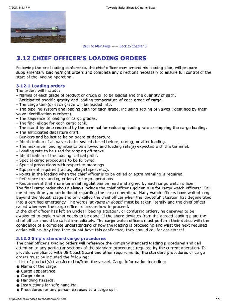 3-12 Chief Officer's Loading Orders | PDF