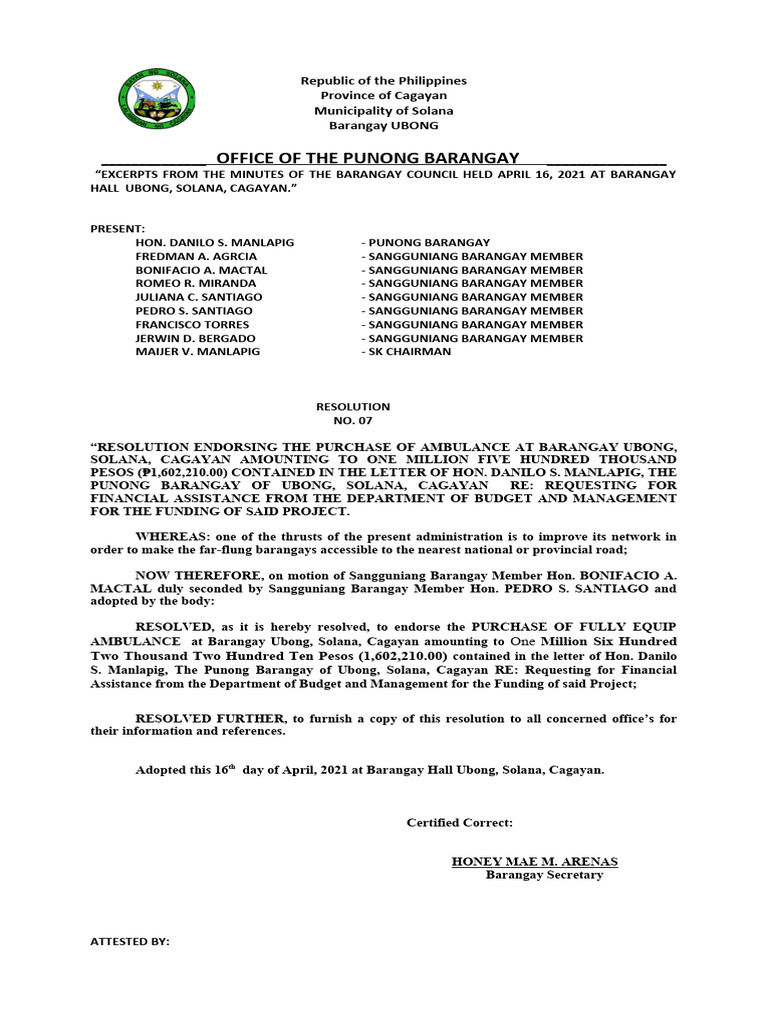 Brgy. Resolution | PDF | Philippines