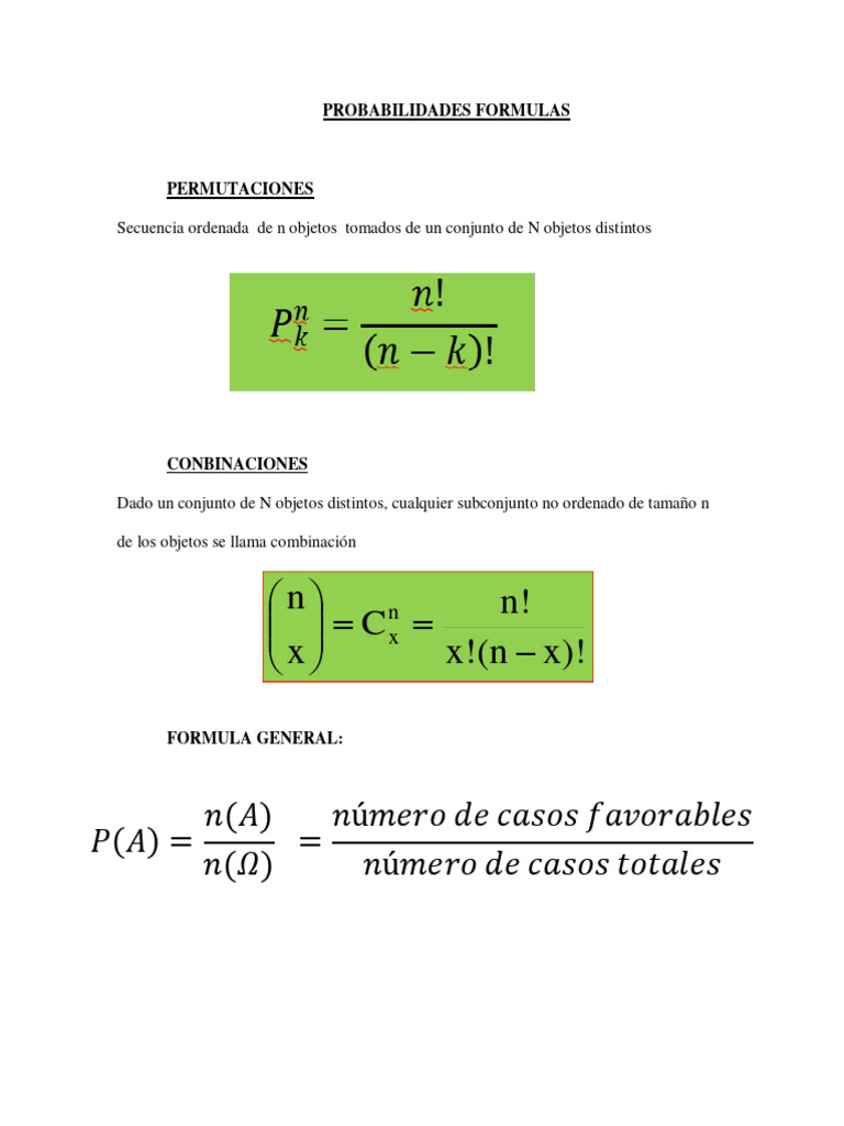Probabilidades Formulas | PDF