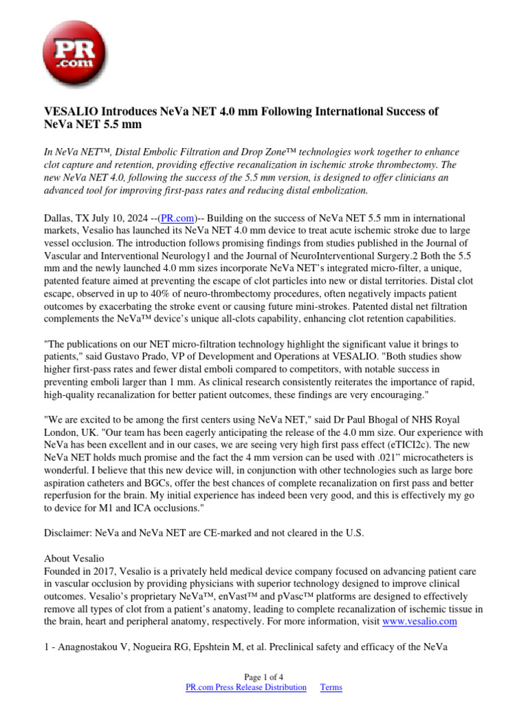 VESALIO Introduces NeVa NET 4.0 MM Following International Success of ...