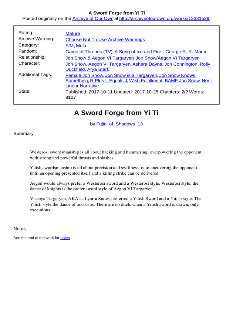 A Sword Forge From Yi Ti | PDF | Swordsmanship | World Of A Song Of Ice ...