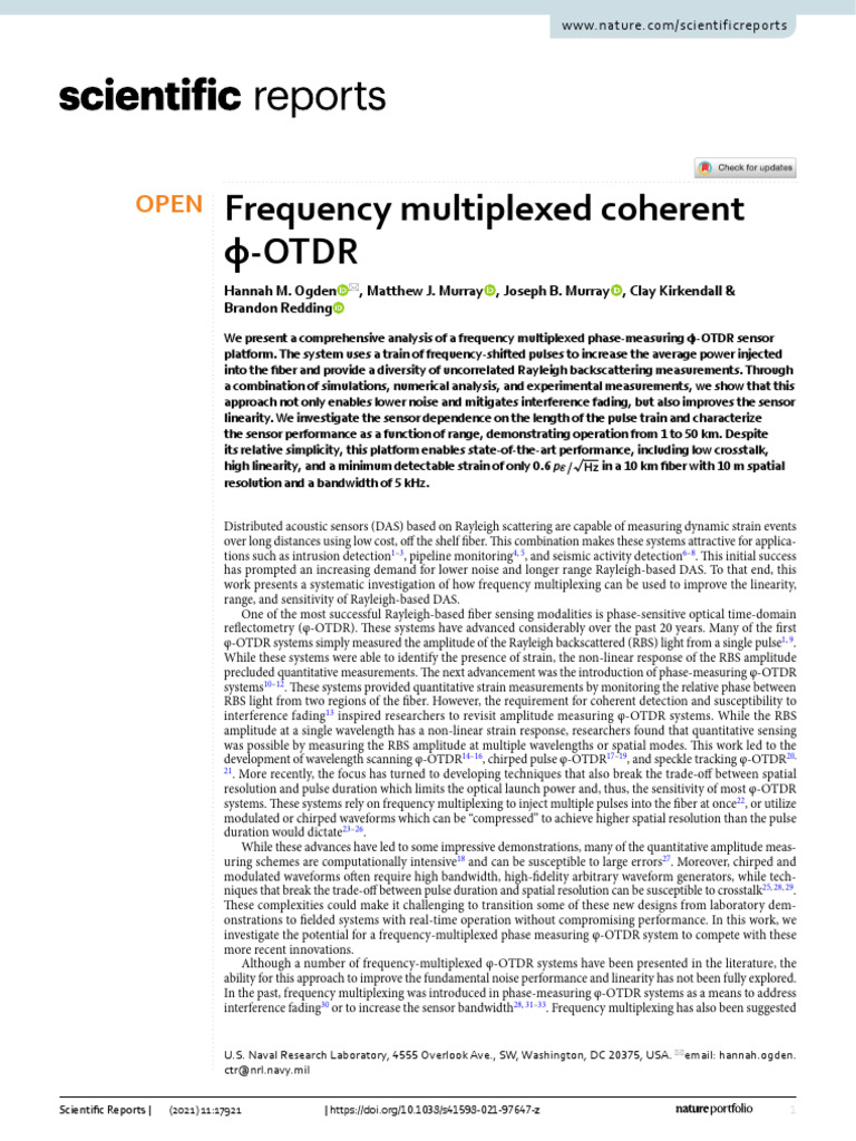 Frequency multiplexed coherent φ‑OTDR | PDF | Optical Fiber | Optics