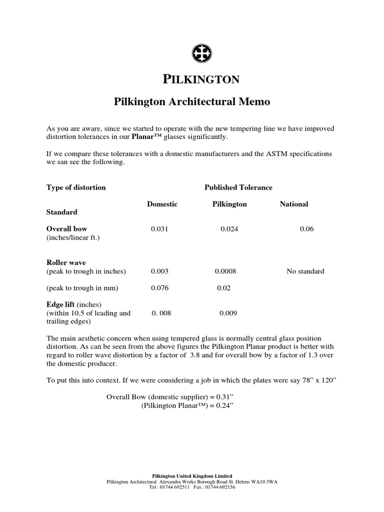 Pilkington Planar Glass Distortion Tolerances | PDF