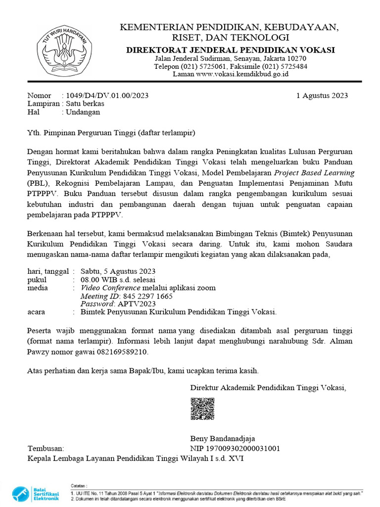 Undangan Bimtek Kurikulum Tahap II Sesi I | PDF