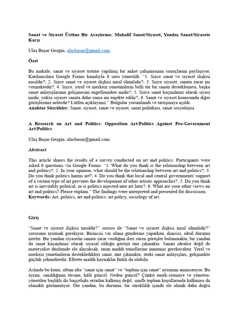 Sanat Ve Siyaset Araştırması | PDF